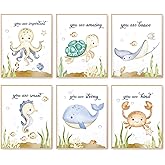 Amazon.com: Watercolor Sea Marine Life Wall Art Prints,Encourage Ocean ...