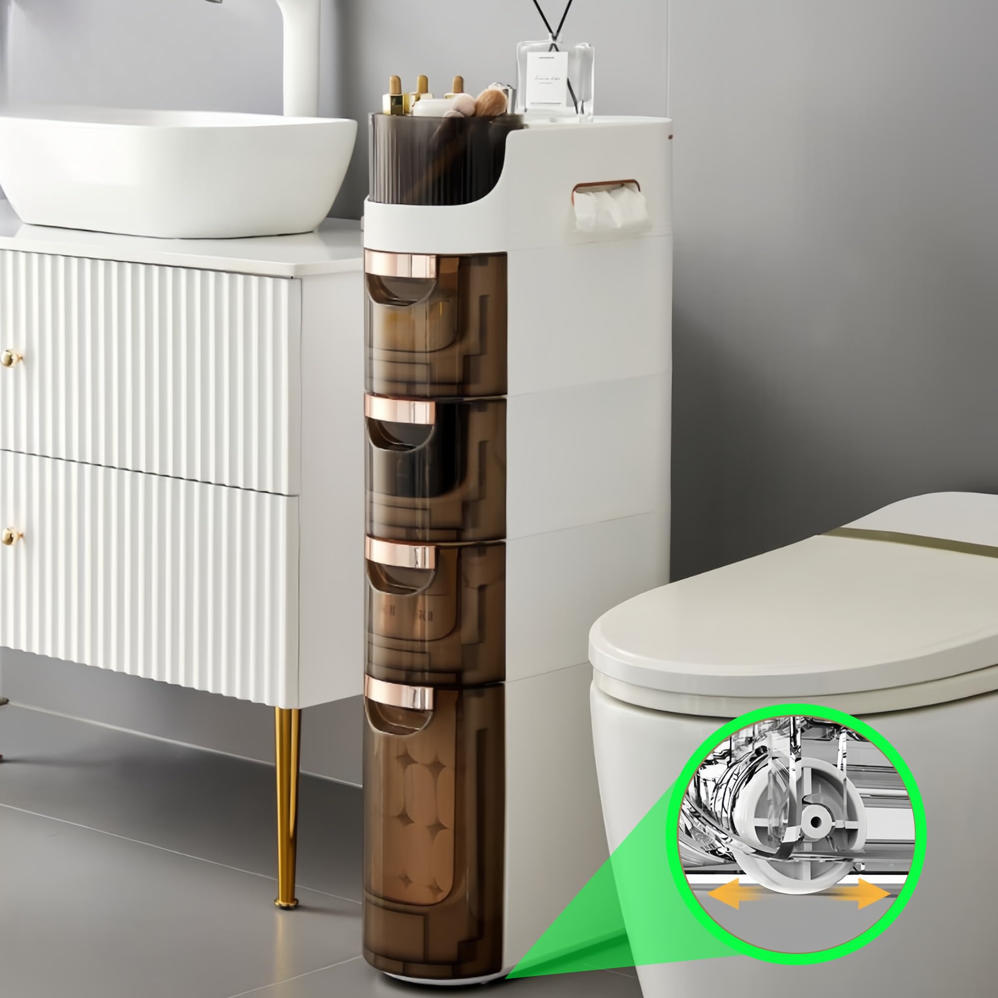 MOSAMNI 4-Tiers Slim Bathroom Storage Cabinet, Waterproof Narrow ...