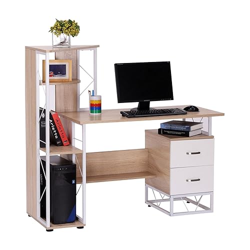HOMCOM Wooden Computer Desk PC Table Modern Home Office Writing ...