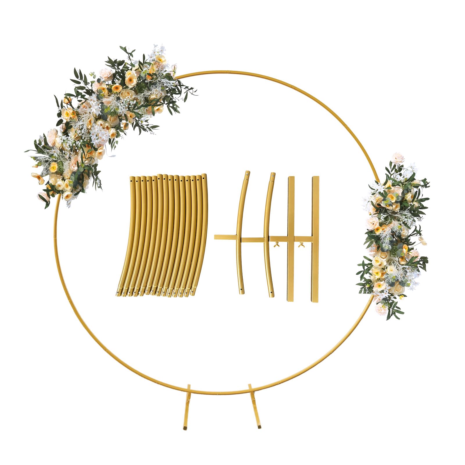 Round Backdrop Stand, 6.7ft Metal Balloon Arch Kit, Golden Circle ...