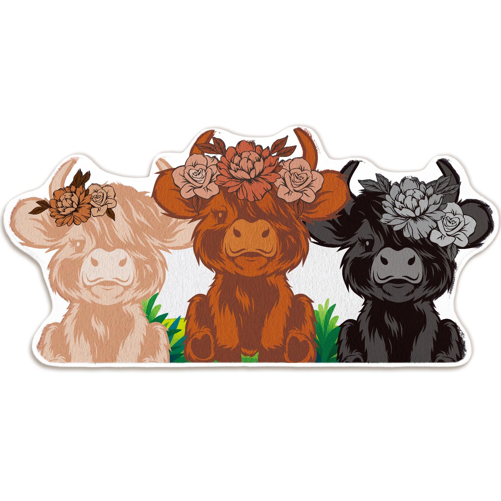 Tinideya Highland Cow Bathroom Rug Western Flower Cattle Cow Bath Mat ...