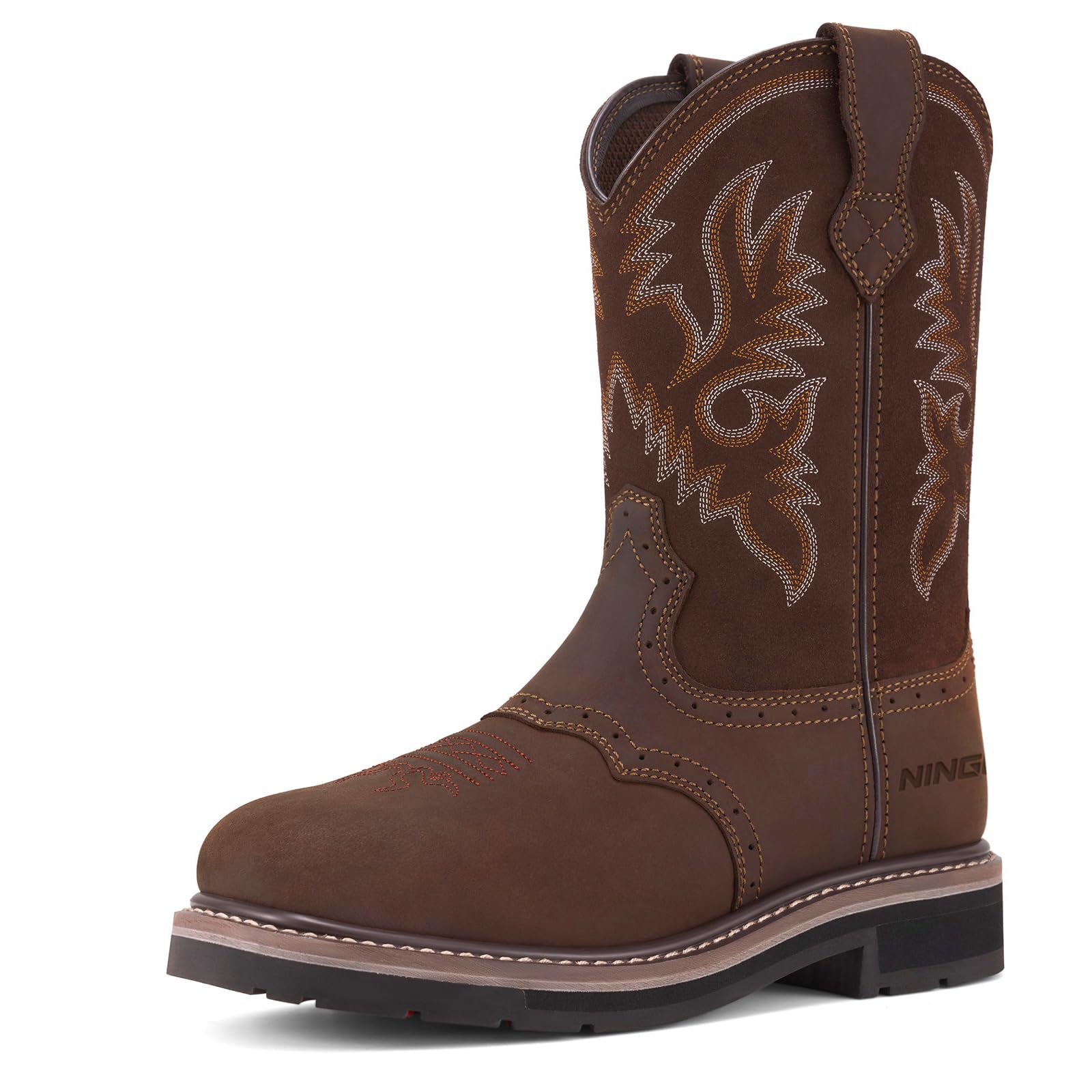 HISEA NINGO Men's Western Cowboy Boots Square Toe Soft Toe Work Boots ...