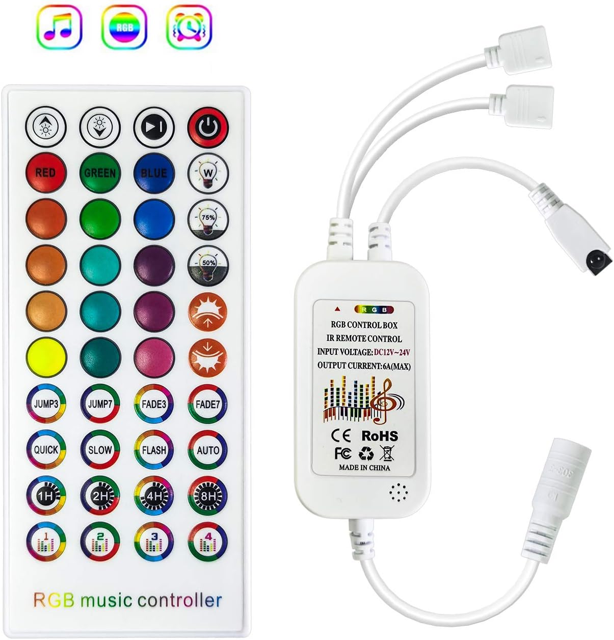 RGB LED Light Strip 40 Keys IR Remote Controller 4-pins 2 in 1 Output ...