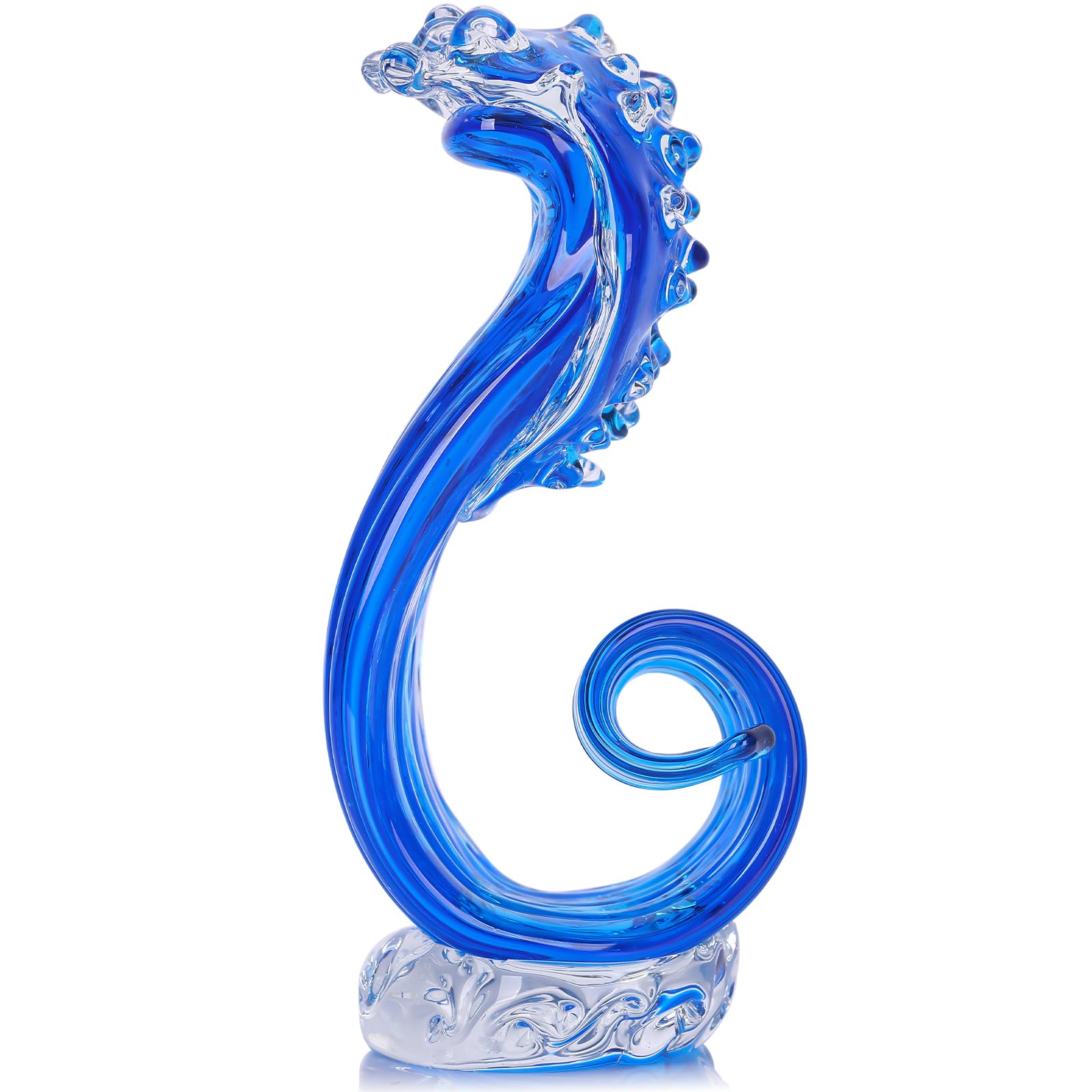 Blue Glass Beach House Decor, Hand Blown Glass Ocean Wave Decor, Tall ...