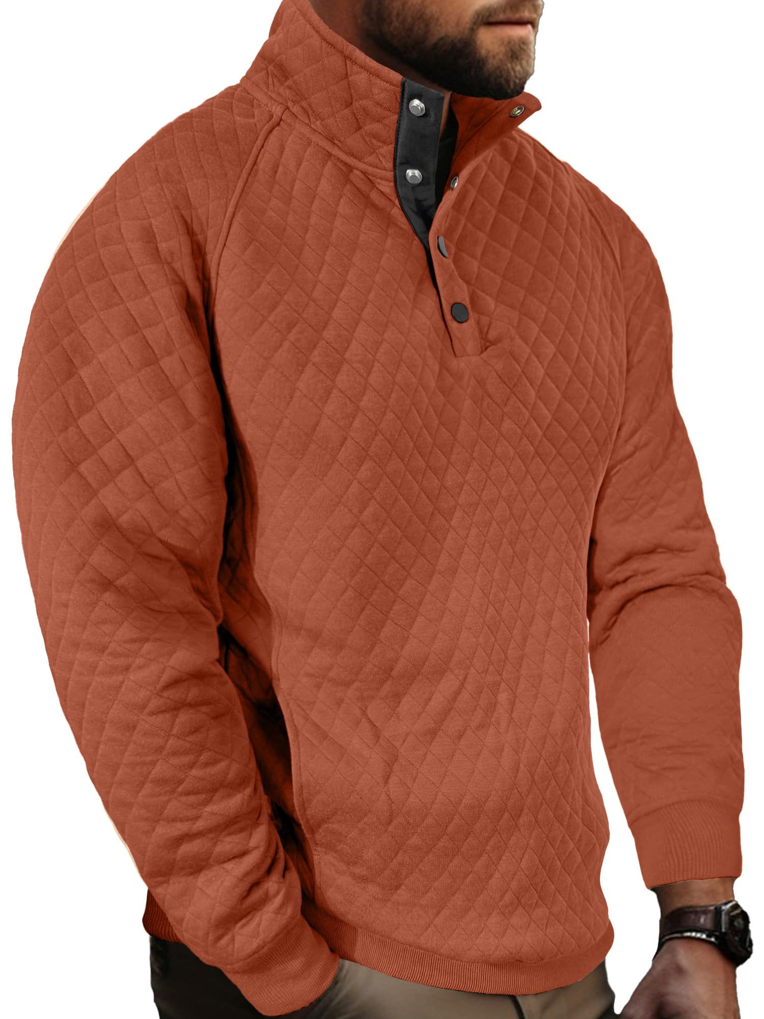 Comdecevis Mens Quilted Sweatshirt Casual Long Sleeve Mock Neck 1/4 ...