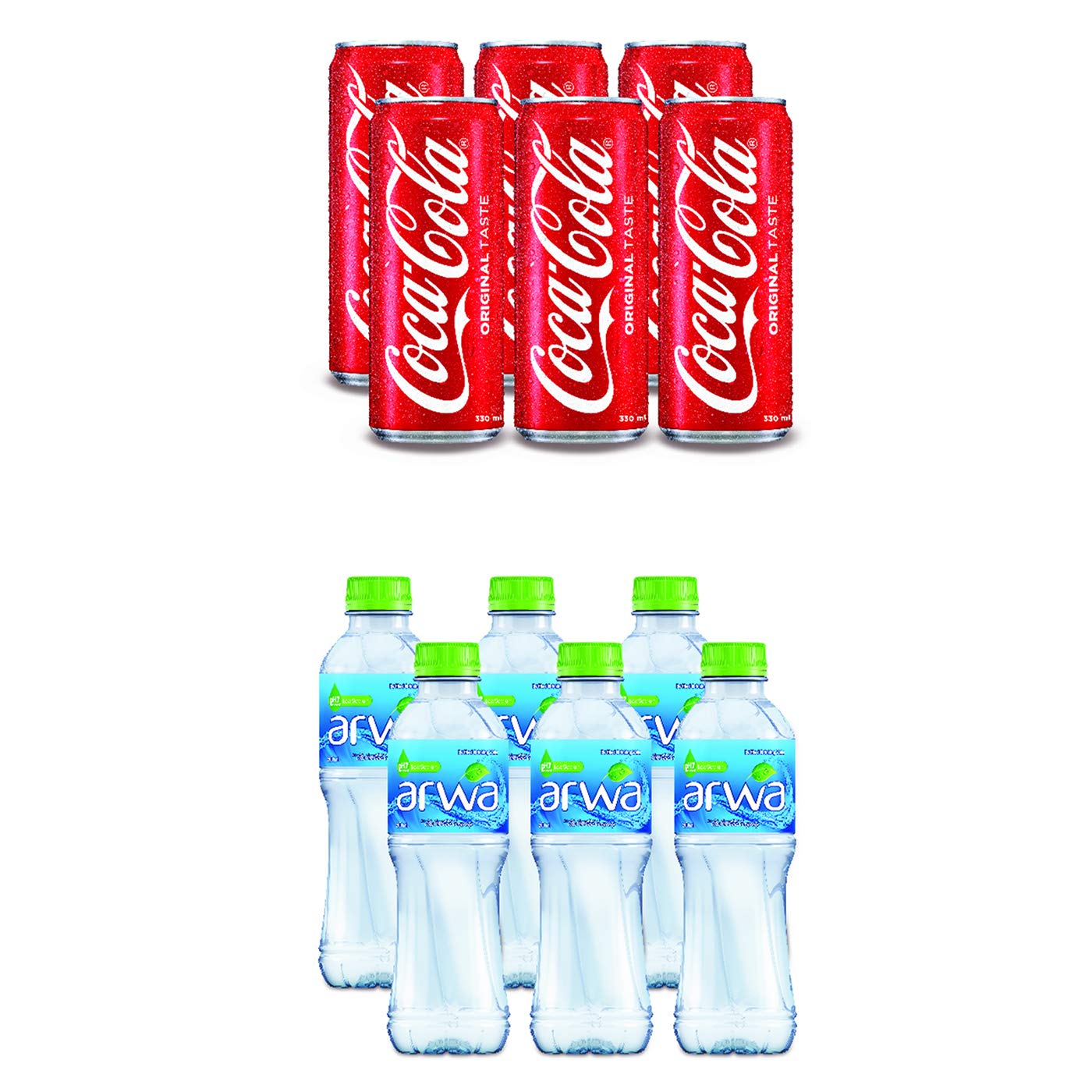 Coca-Cola Original Taste Soft Drink in Can, 330 ml (Pack of 6) + Arwa Drinking Water, 500 ml ...