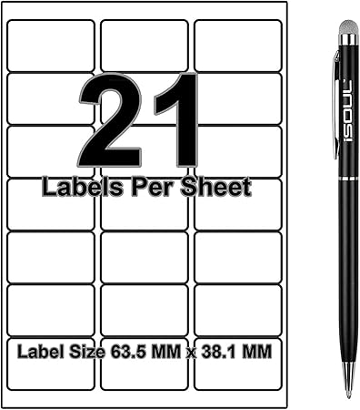 21 Per Page/Sheet, 25 Sheets (525 Sticky Label), iSOUL White Blank Matt ...