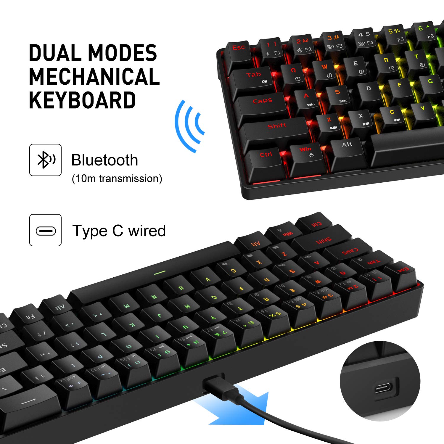 Mua Havit 60% Wireless Mechanical Keyboard and Wired Mouse, Bluetooth 5 ...