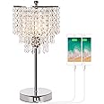 Touch Control Crystal Table Lamp with Dual USB Charging Ports, 3-Way ...