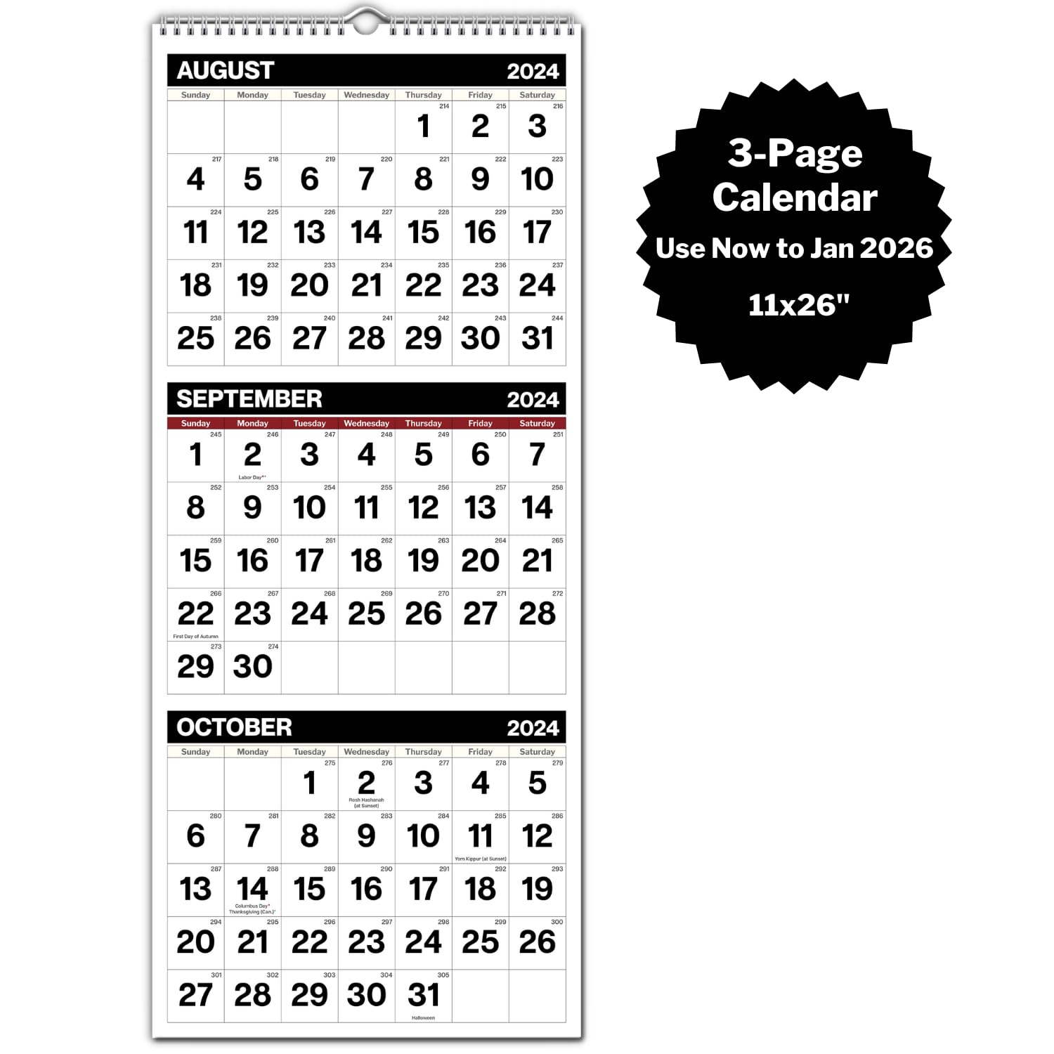 Mua Dunwell Three Month View Calendar 2024-2025 (Black), September 2024 ...