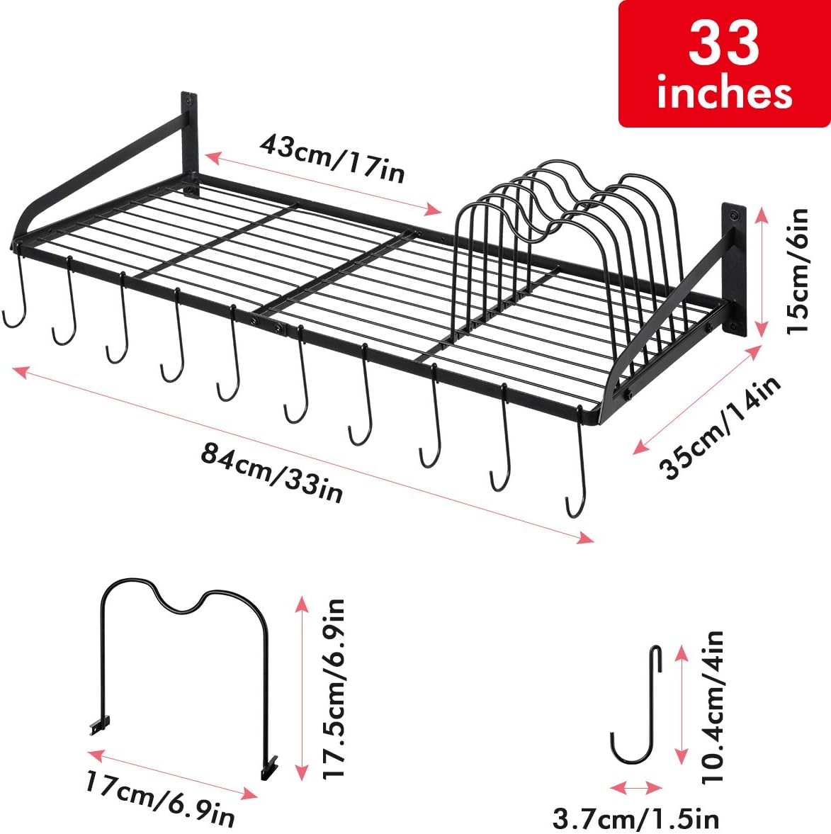 Sunix Pan Pot Rack, Wall Mounted 2-Tier Pan Hanging Racks, Pot Shelf ...
