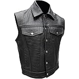 Mens Pure Black Alligator Crocodile Print Premium Leather Waistcoat Motorcycle Bikers Vest ...