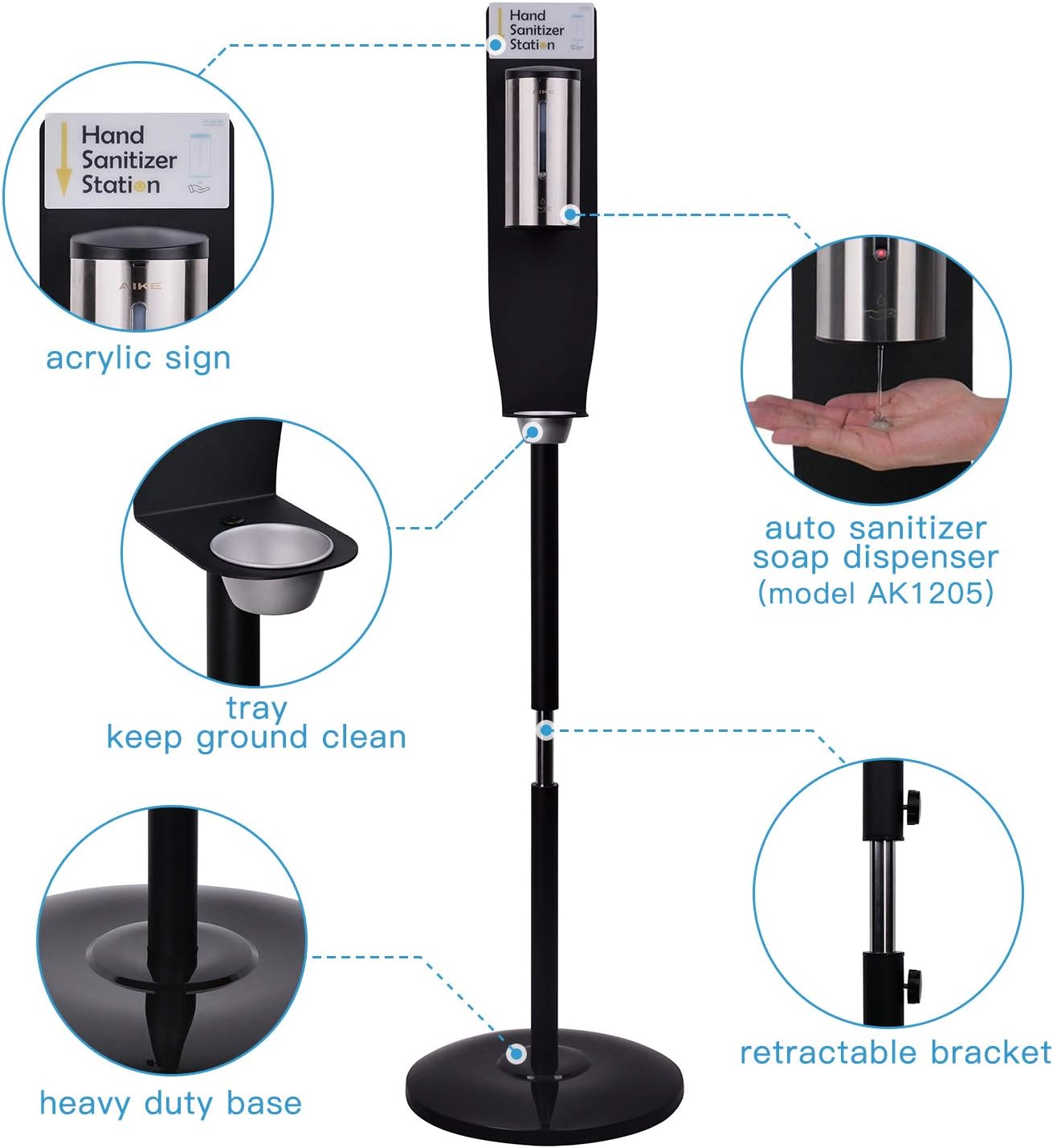 AIKE Free Standing Hand Sanitizer Dispenser,Touchless Automatic Hand ...