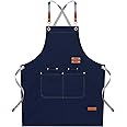 Amazon.com: LOYGLIF Chef Aprons for Men Women with Large Pockets, Cotton Canvas Cross Back ...