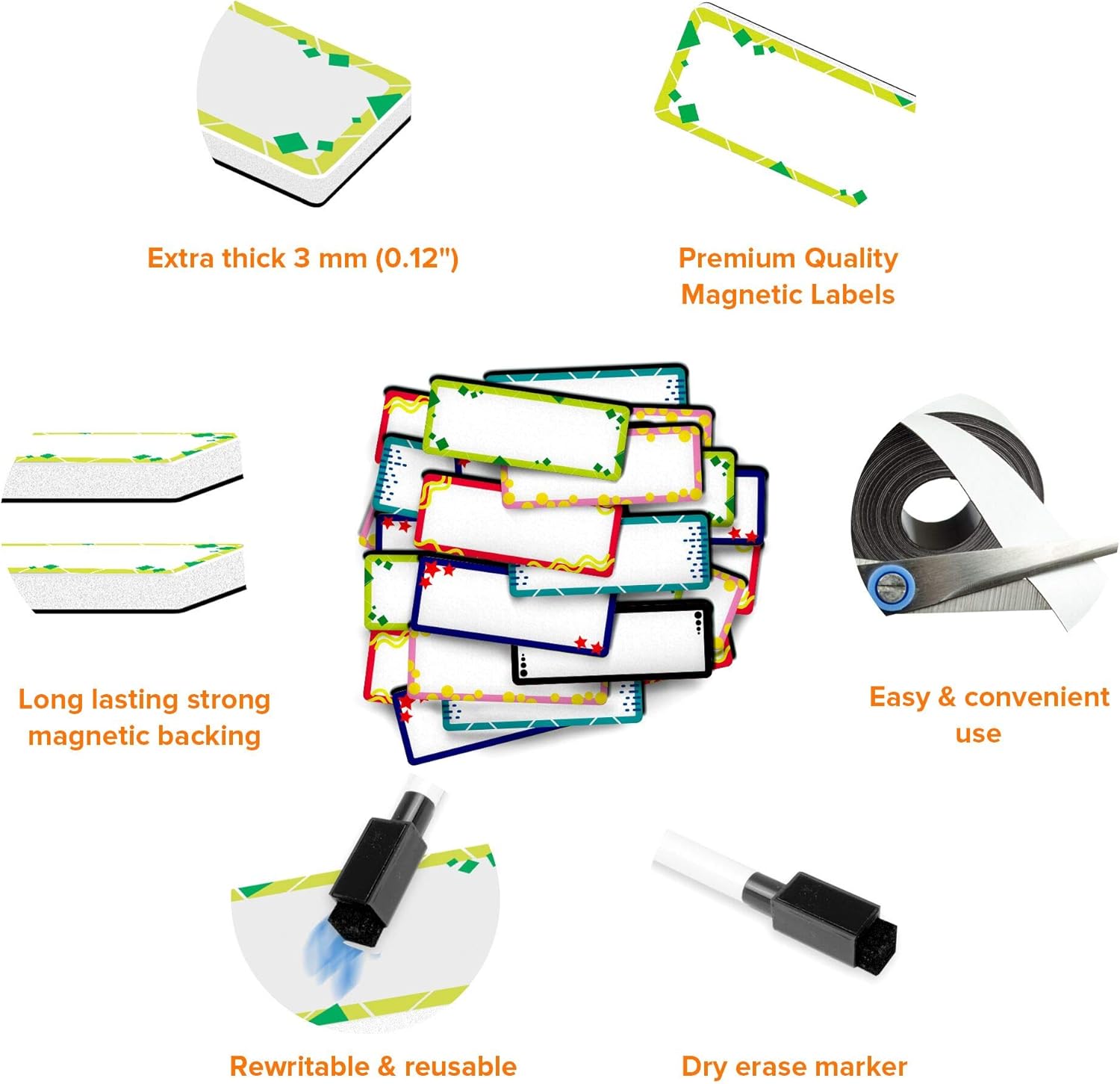 Dry Erase Magnetic Labels and Stickers – Blank Write on Magnet – Peel ...