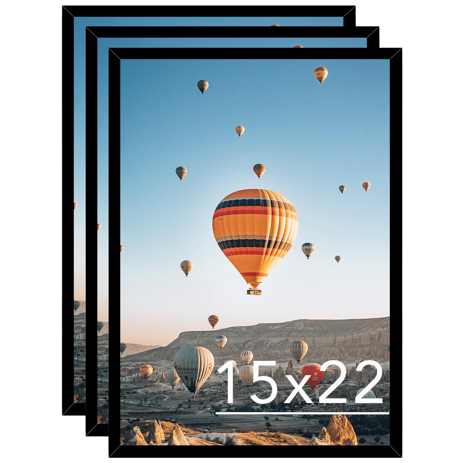 JCJMY 15x22 Picture Frame Set of 3 Black for Wall Hanging, Wall ...