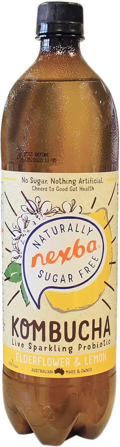Nexba Elderflower & Lemon Kombucha Bottle, 1 Litre (case of 12): Amazon ...