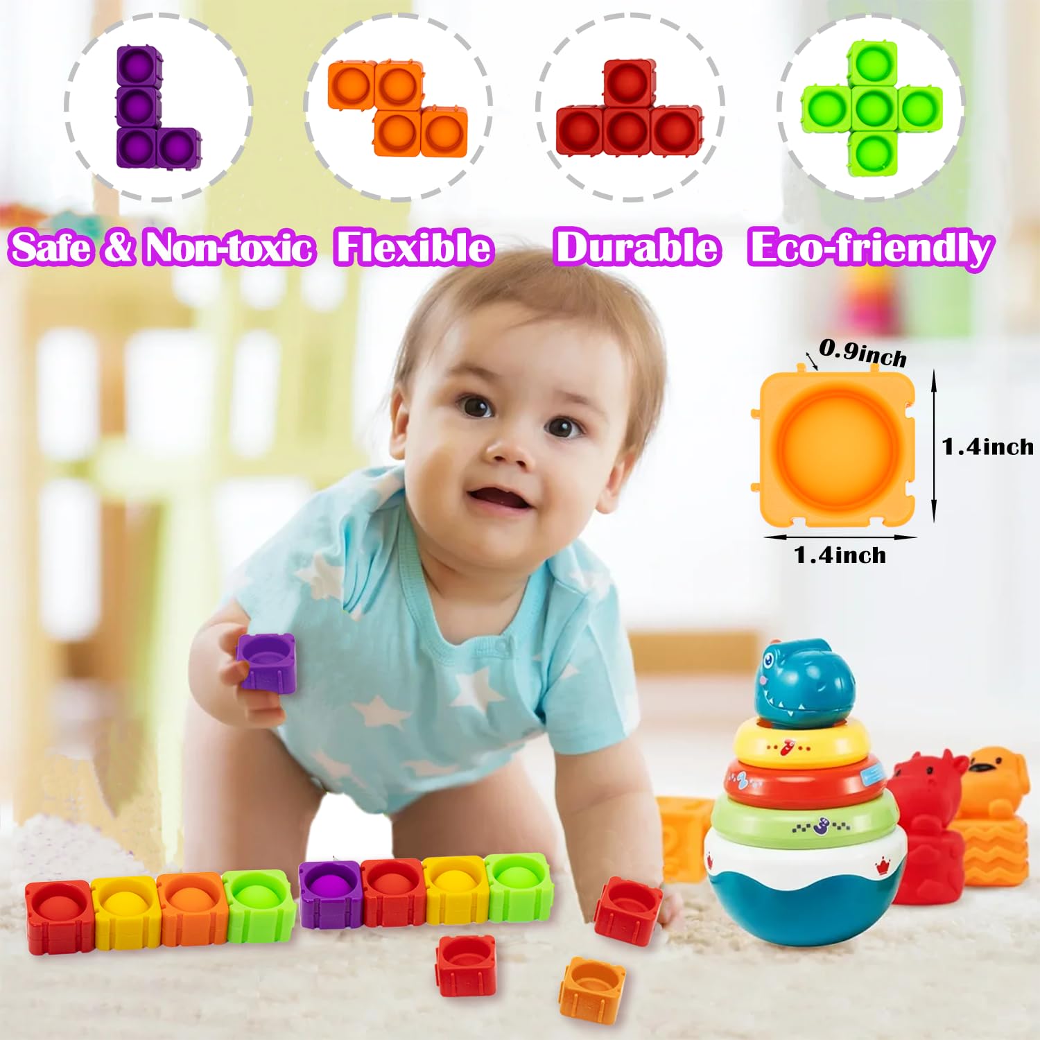 Mua 25Pcs Fidget Blocks Toys, Rainbow CVC Learning Pop Silicone Bubble ...
