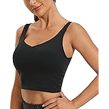 CRZ YOGA Womens Butterluxe High Neck Longline Sports Bra - U Back Padded Crop Workout Tank Top ...