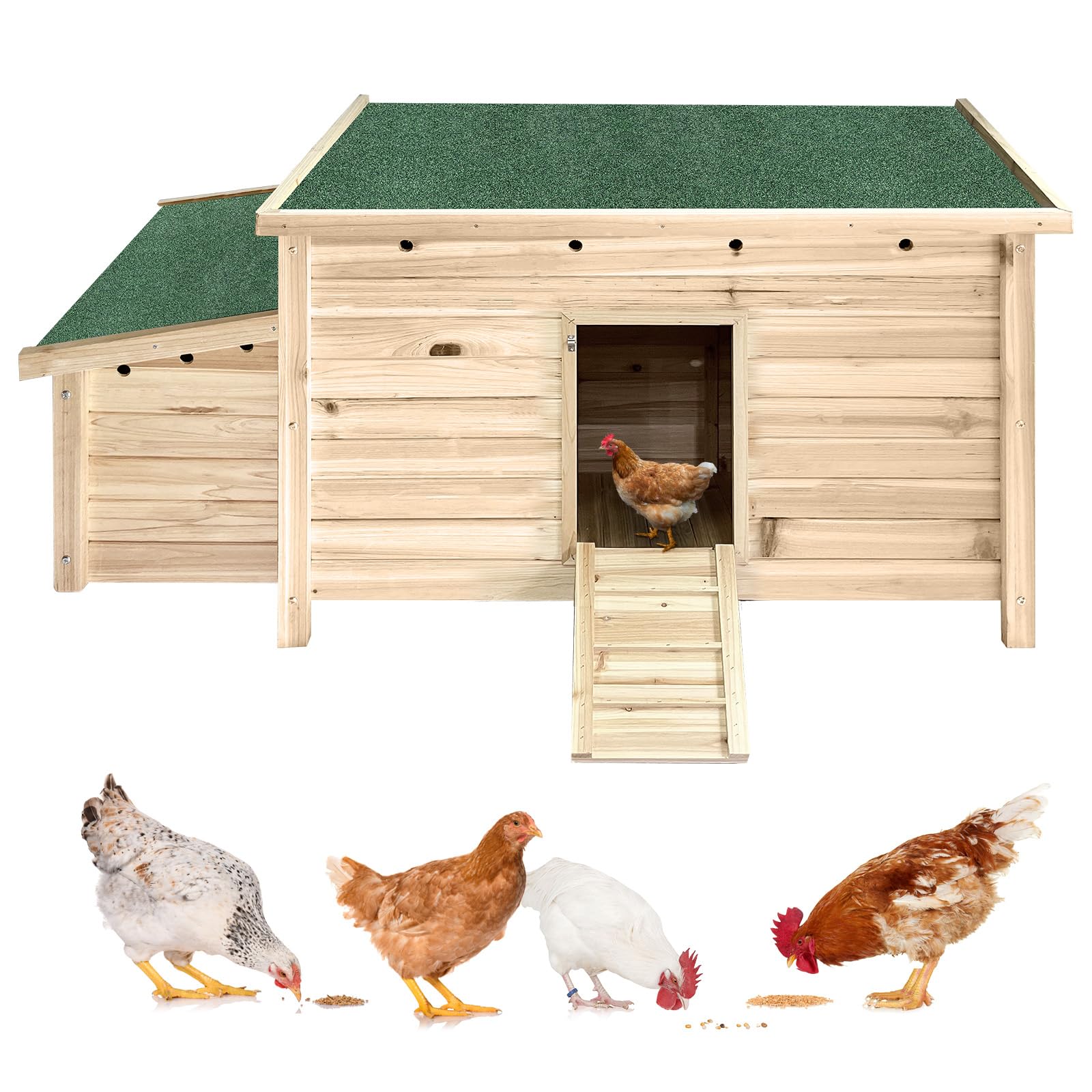 Unovivy Small Wooden Chicken Coop Hen House Poultry Cage with 2 Chicken ...