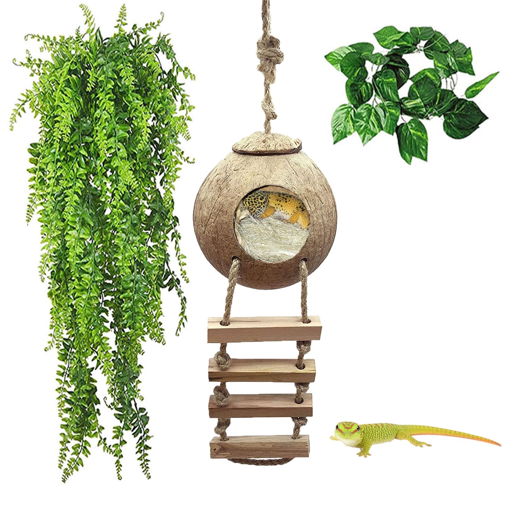 kathson Leopard Gecko Coconut Husk Hut Reptile Habitat Accessories ...