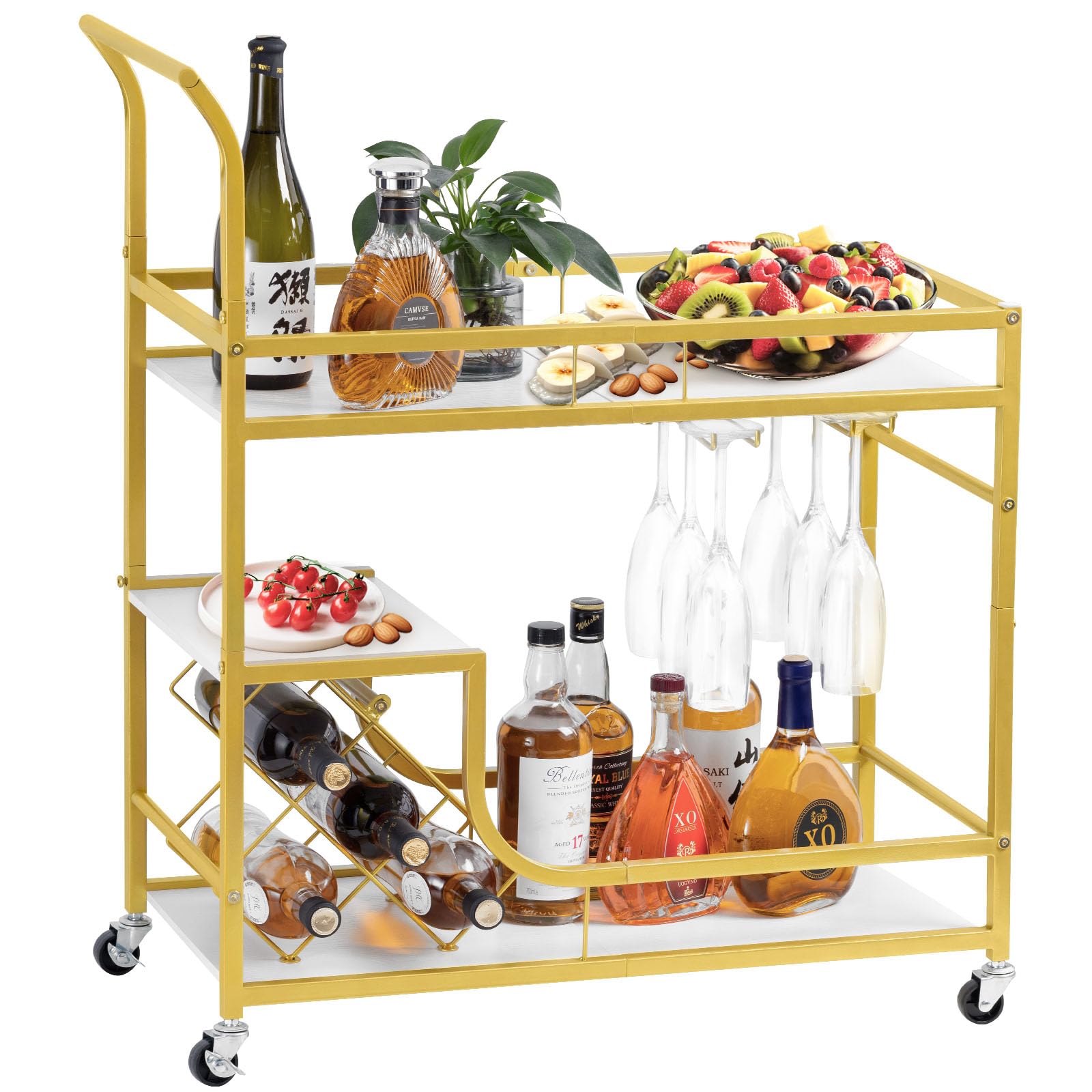 Vividwood Bar Cart, Bar Serving Cart with Wheels, 2 Tier Bar Carts for The Home Kitchen Dining ...