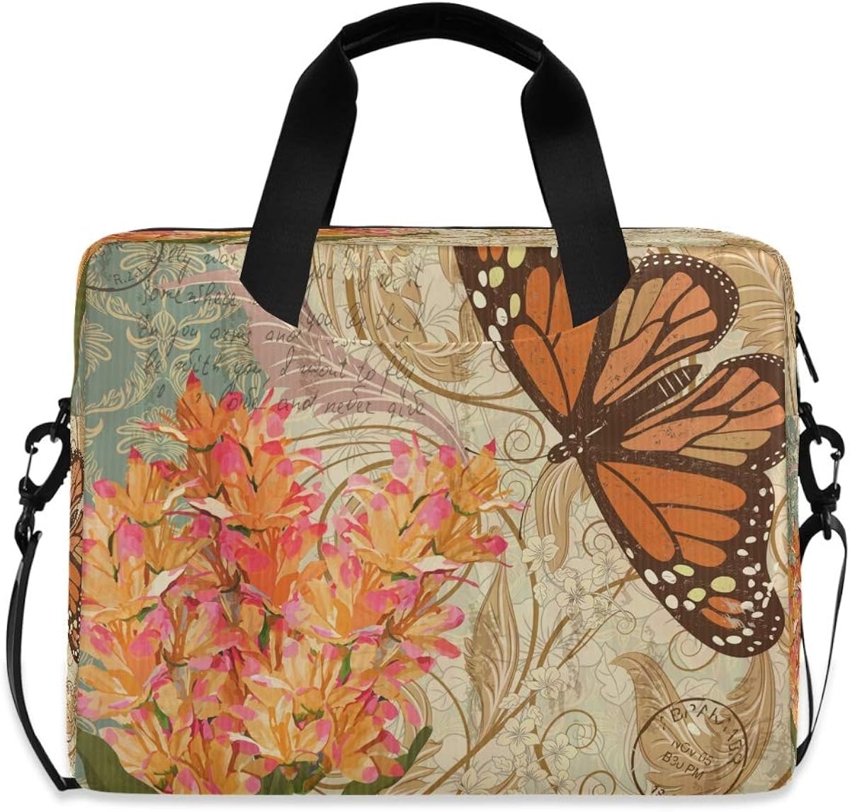 Borsa per computer portatile Vintage Flower Animal Butterfly Valigetta ...