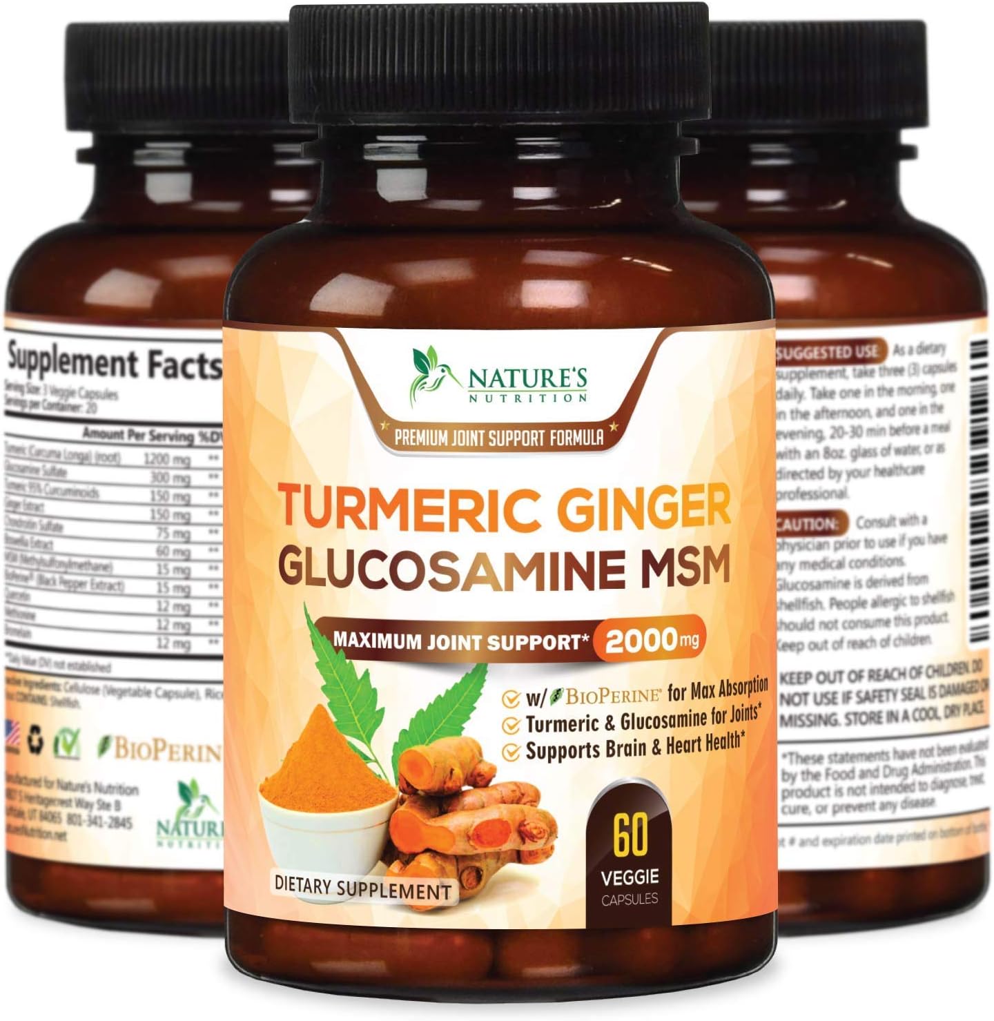 Turmeric Curcumin with Ginger, Glucosamine & MSM 2000mg 95% ...