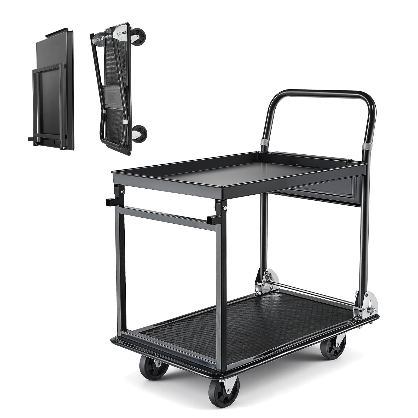VEVOR Heavy Duty 2 Tier Foldable Platform Hand Truck, 700 lbs Push Tool ...