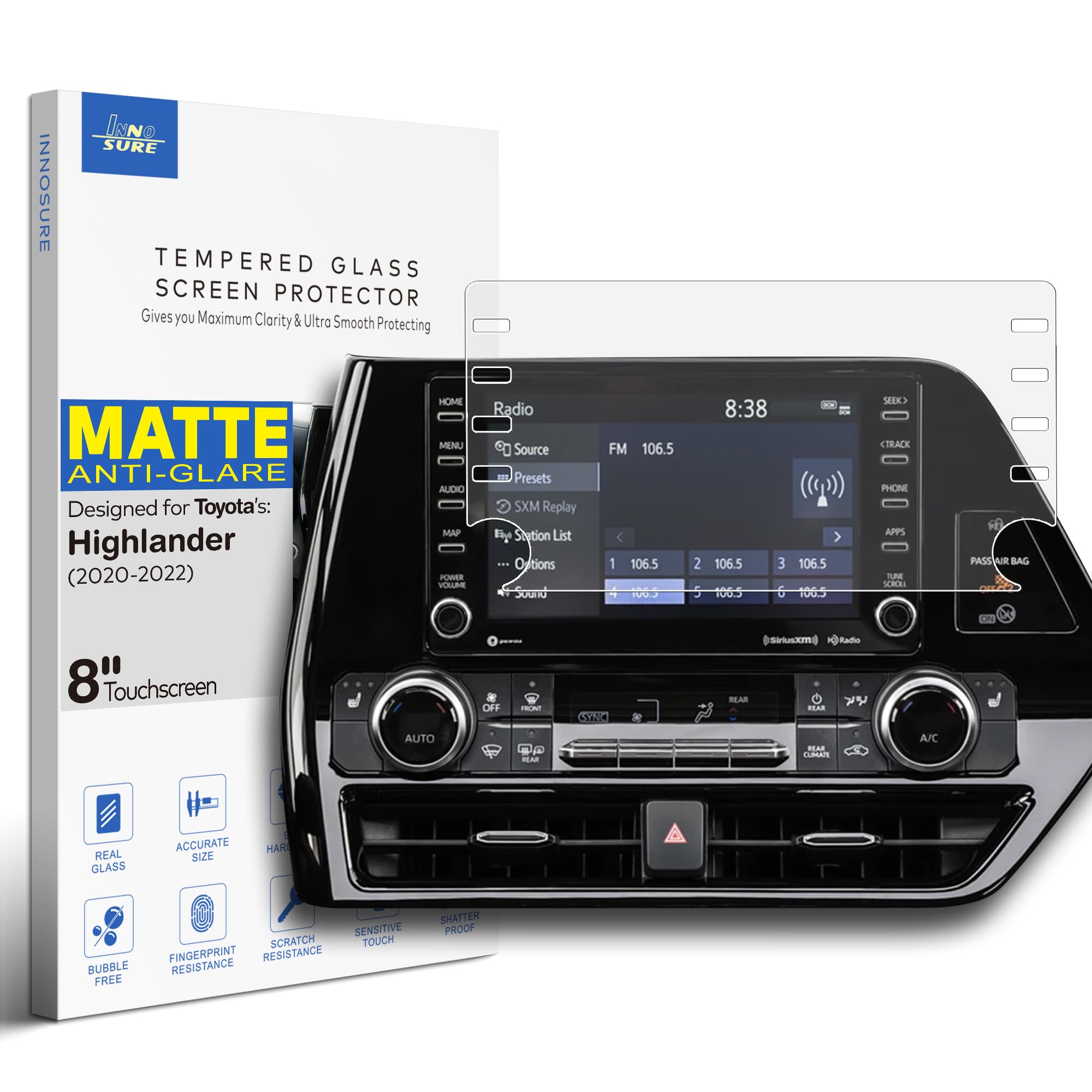 INNOSURE Tempered Glass Screen Protector for 2020 2021 2022 Toyota ...