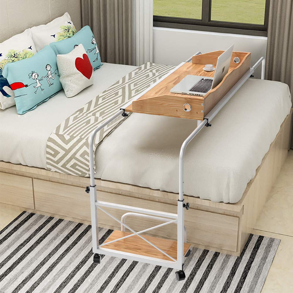 Mobile Overbed Computer Table Workstation Adjustable Rolling Desk With ...