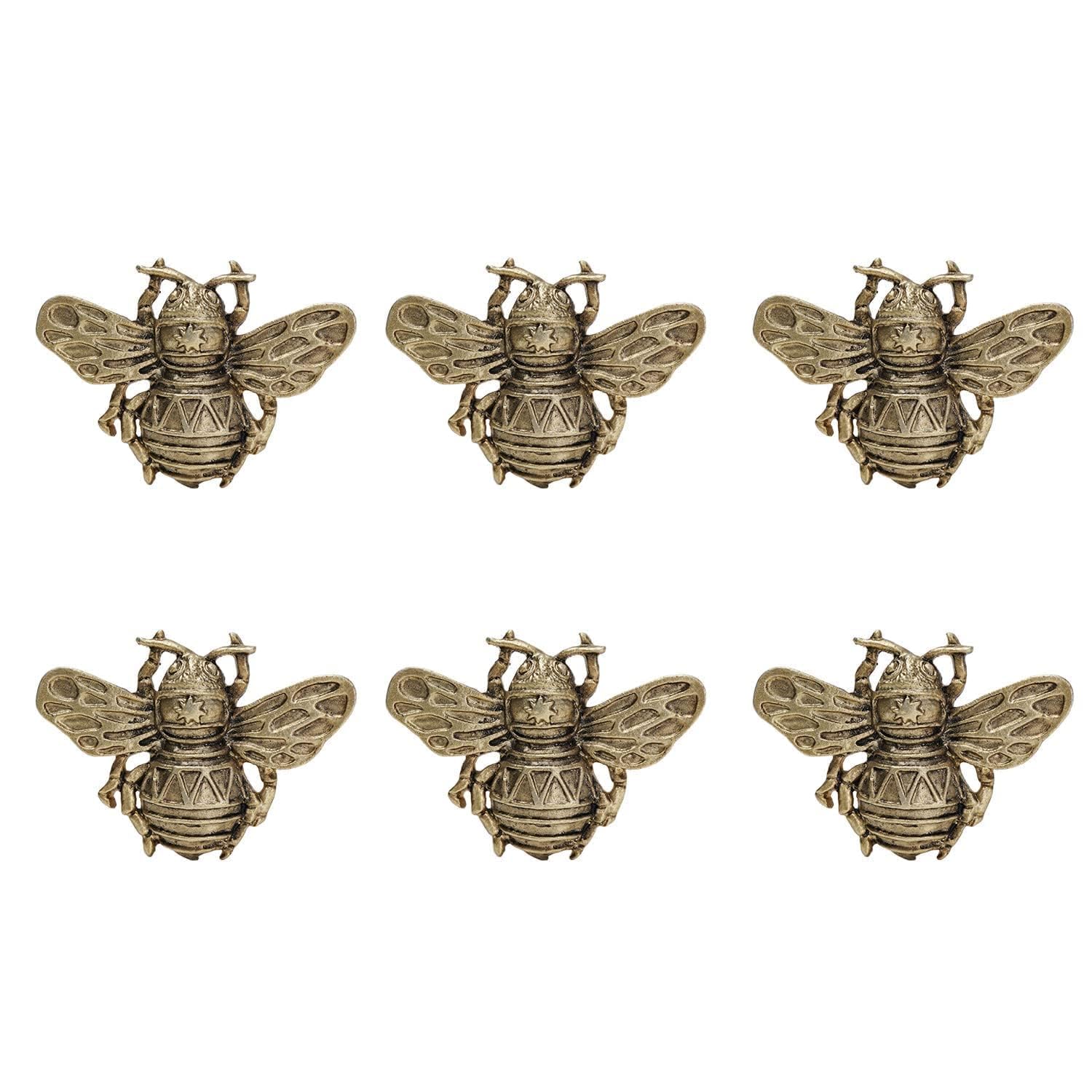 SOFFEE DESIGN Set of 6 Vintage Matte Gold Pewter Cabinet Knobs, Decorative Metal Bee Shape Knobs ...