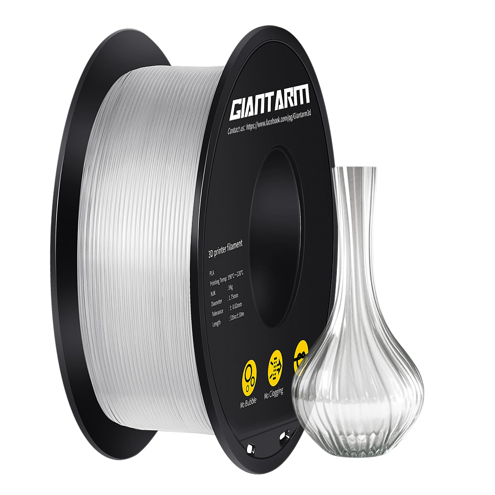 GIANTARM Clear PLA Filament, 1.75mm Transparent PLA 1kg Spool (2.2lbs ...