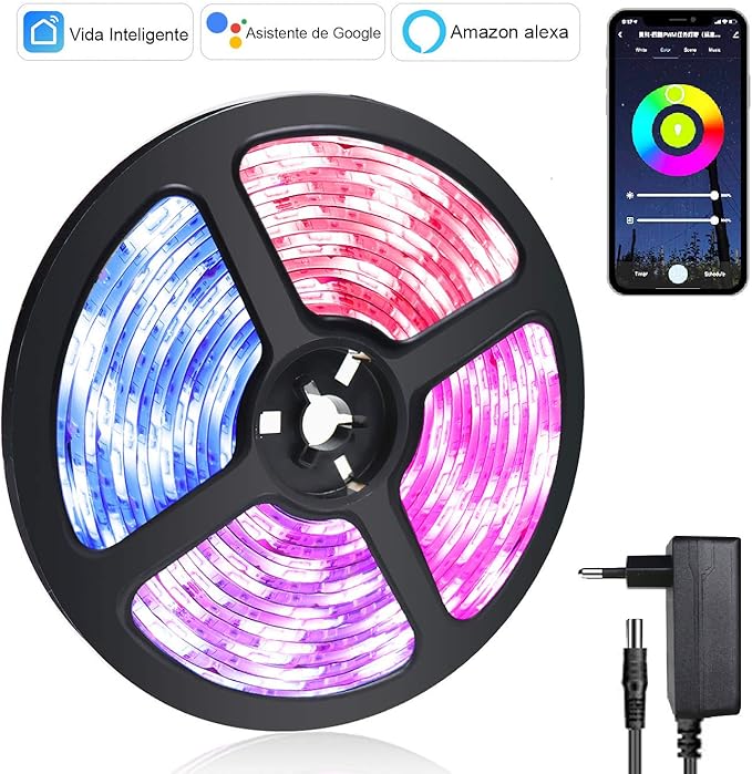 WIFI Tiras LED Alexa Inteligente,Luces LED RGB 5M Música Funciona con ...