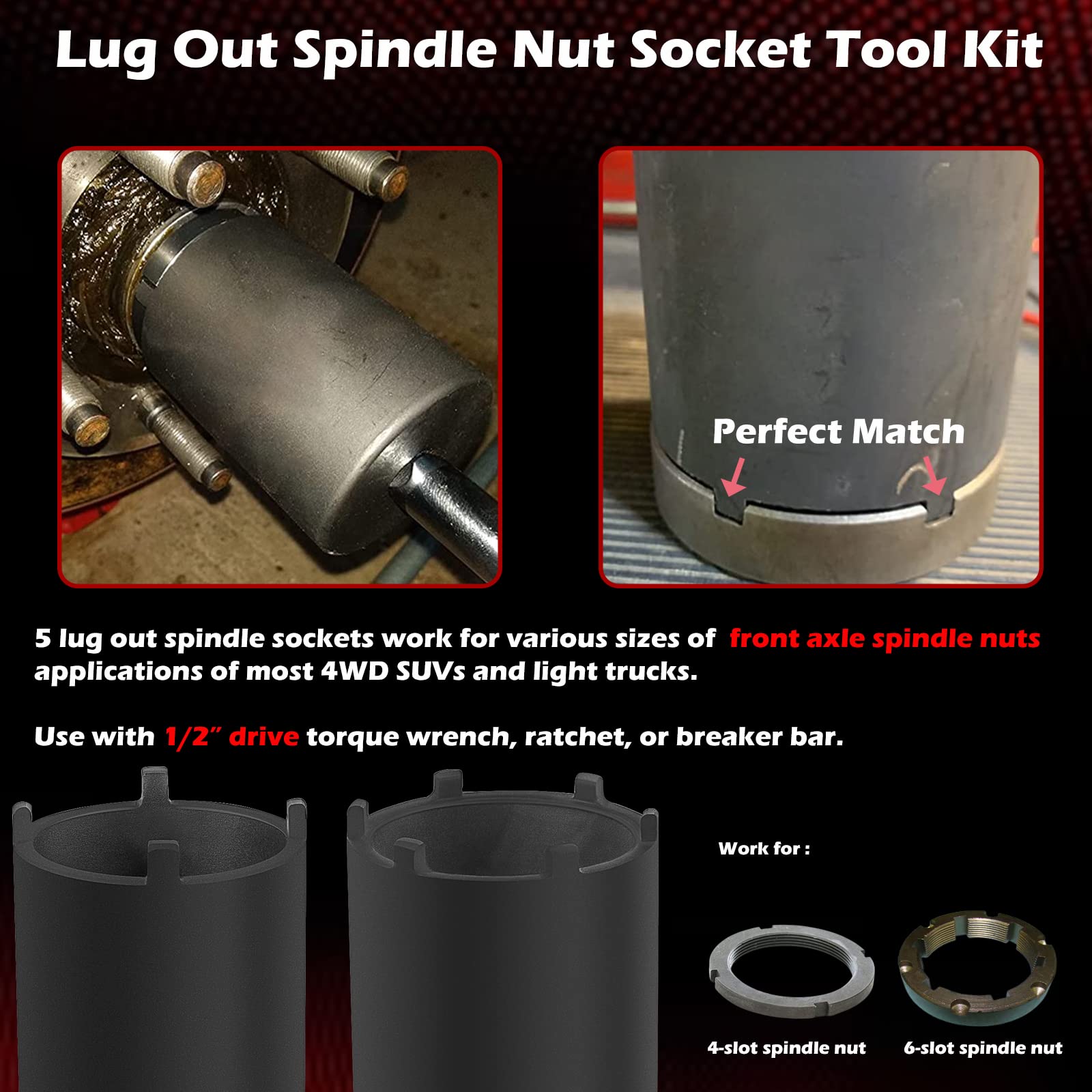 Mua Spindle Nut Socket Tool Kit 5 Pcs Axle Hub Lock Nut Socket Set 1/2 ...