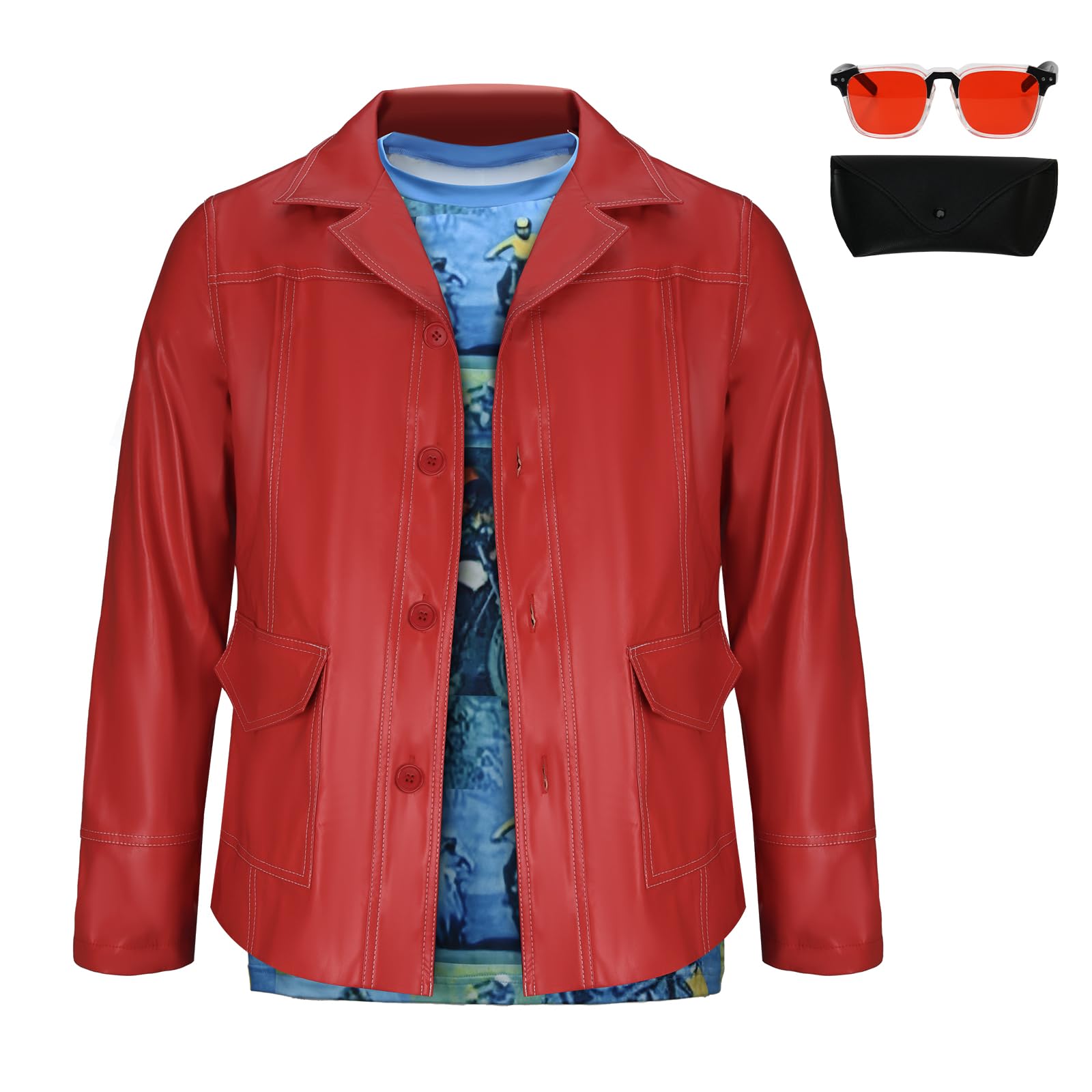 NOVACOS Tyler Durden Red Leather Jacket Adult Men Halloween Cosplay ...