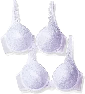 VASSARETTE Women's 2 Pack Lace Padded Push up Bra 75720, White Ice ...