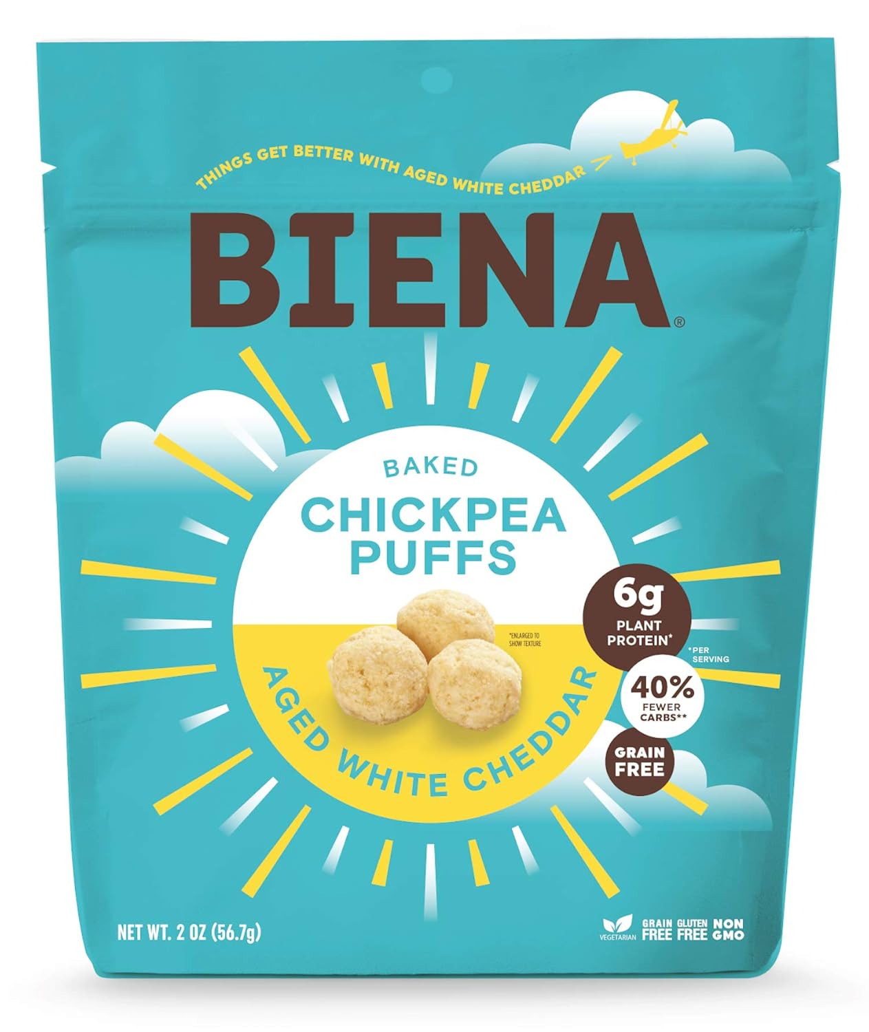 Amazon.com: Biena Foods, Aged White Cheddar Chickpea Puff Snack, 2 Ounce