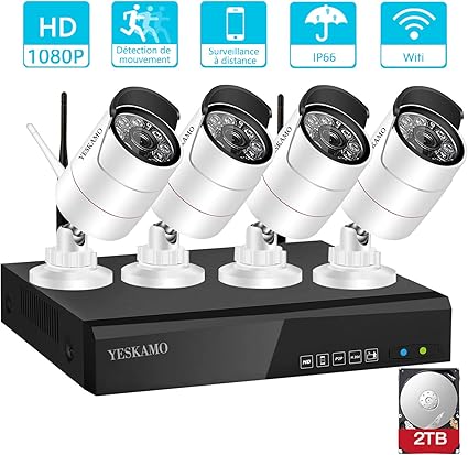 YESKAMO Caméra de Surveillance sans Fil avec 4CH 1080P NVR et 4 Cameras ...