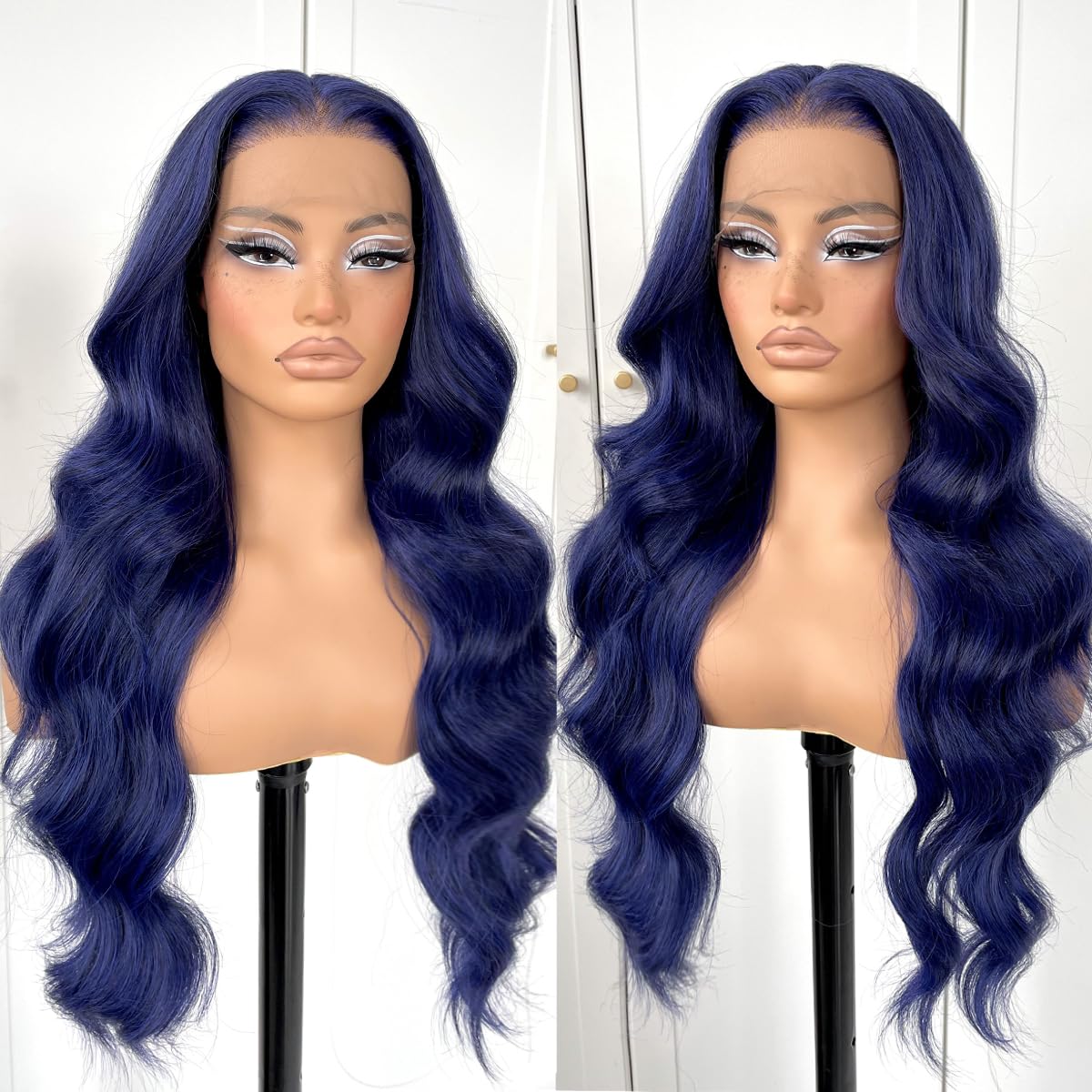 MITIMES Dark Blue Wigs Blue Lace Front Wig Pre Plucked Glueless Long ...