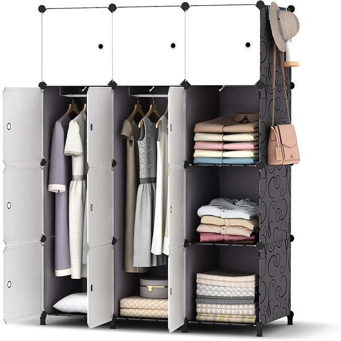 HOMIDEC Armoire Penderie 12 Cube Portable Étagère de Rangement Garde-Robe de Rangement avec 2 ...
