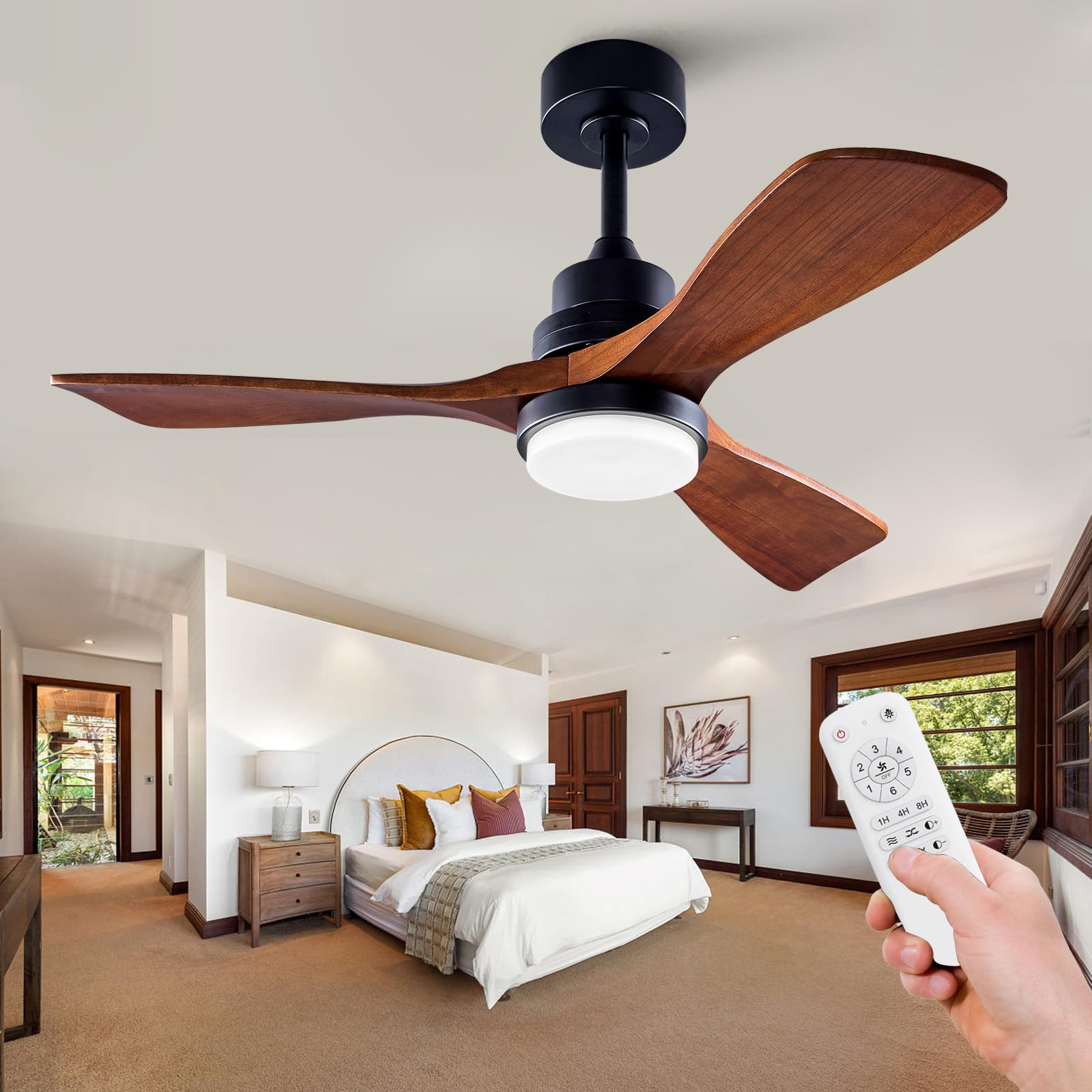 BOOMJOY 42'' Ceiling Fans with Lights and Remote Control, Dimmable ...