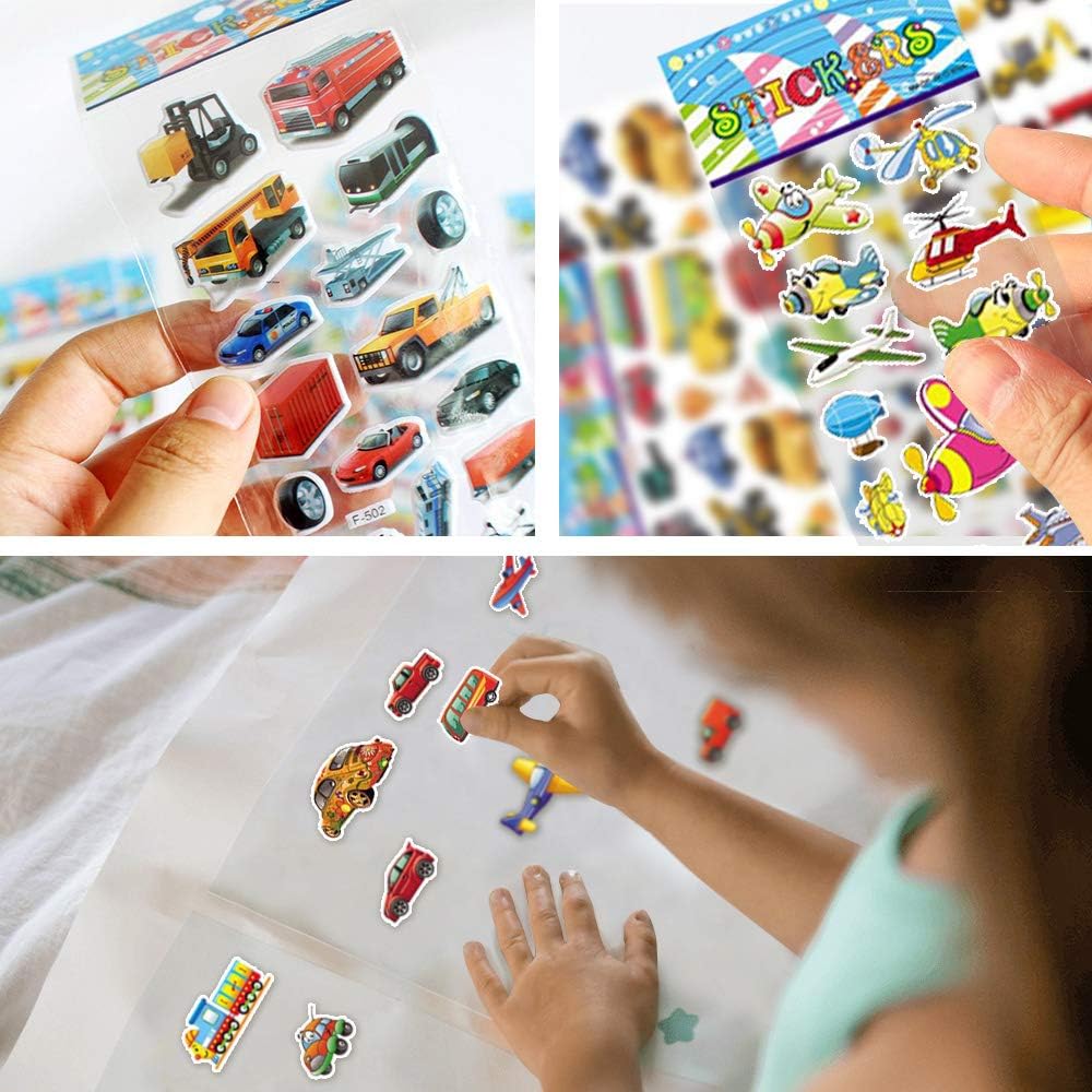 12 Sheets Vehicle Stickers for Kids, Kids Fun Transportation Stickers ...
