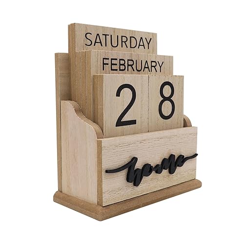 Wooden Desk Perpetual Calendar Vintage Wood Desktop Calendar Month Week ...
