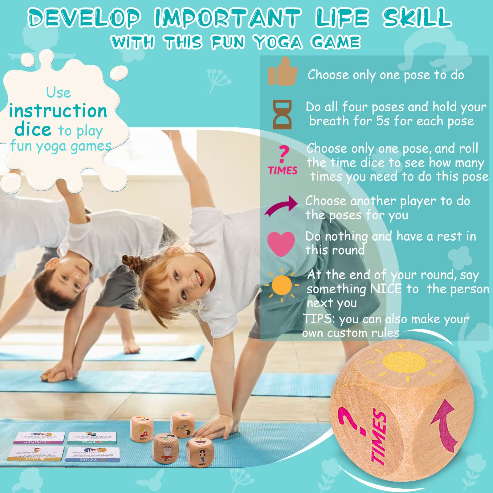 Mua Garybank Kids Yoga Dice, Fun Exercise Dice Game for Kids, 12 Yoga ...