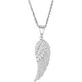 Amazon.com: Sterling Silver Angel Feather Wing White Diamond Pendant ...
