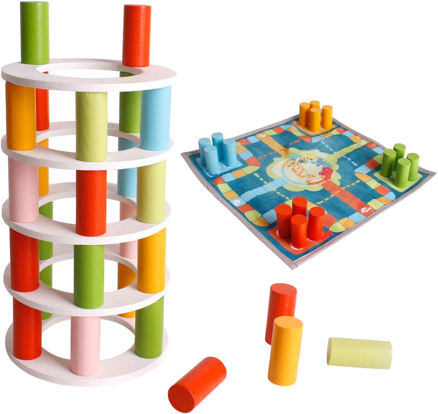 Wooden 2-in-1 Stacking Game Tower Flying Chess with dice Dumping ...