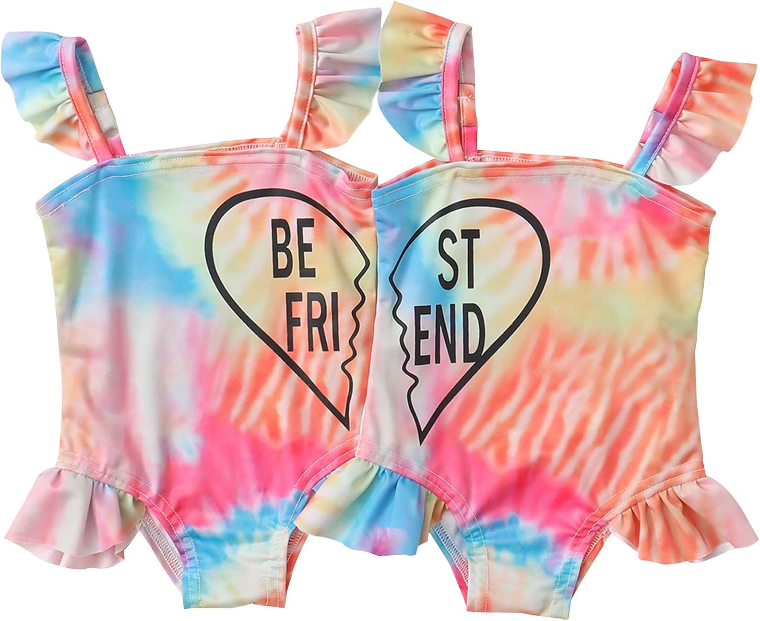 Baby Girl Sister Matching Clothes Tie-Dye Ruffle Swimsuit Twins Letter ...