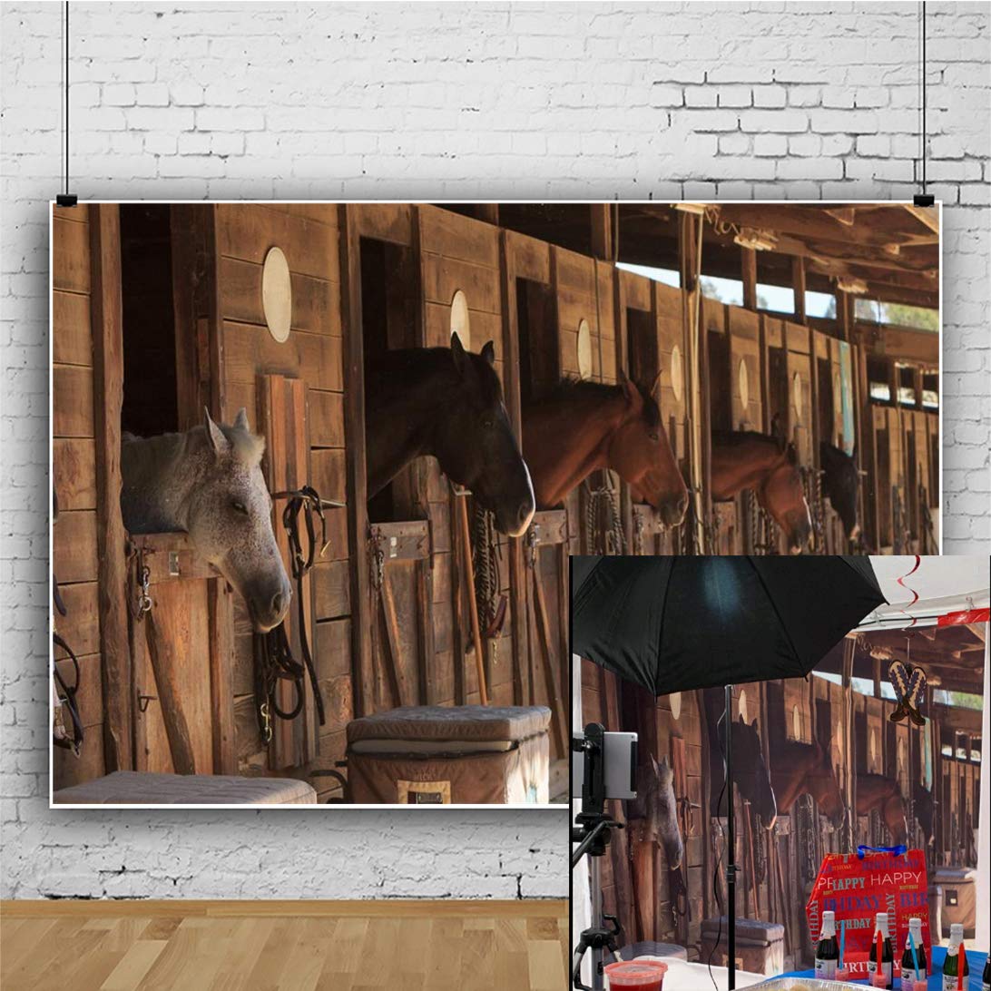 Buy OFILA Stable Backdrop 7x5ft Ranch Horses Photography Background ...