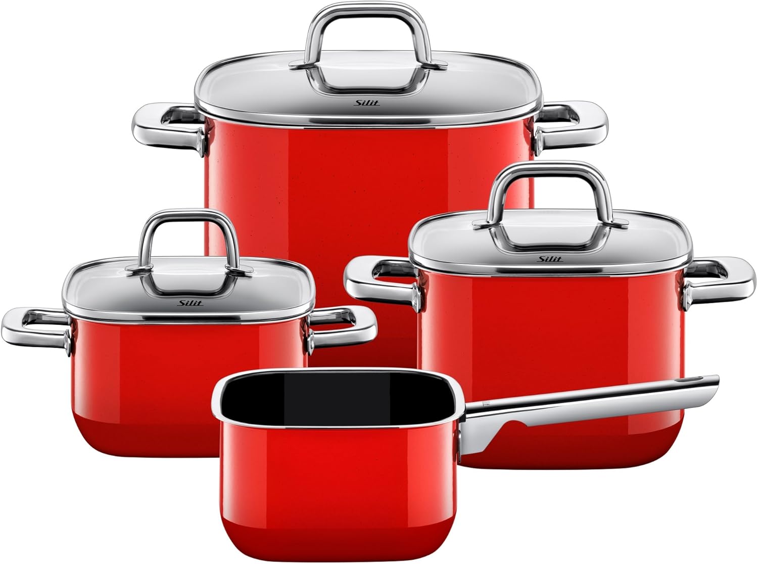 Silit Quadro Red Topfset 4-teilig quadratisch, Töpfe mit Glasdeckel ...